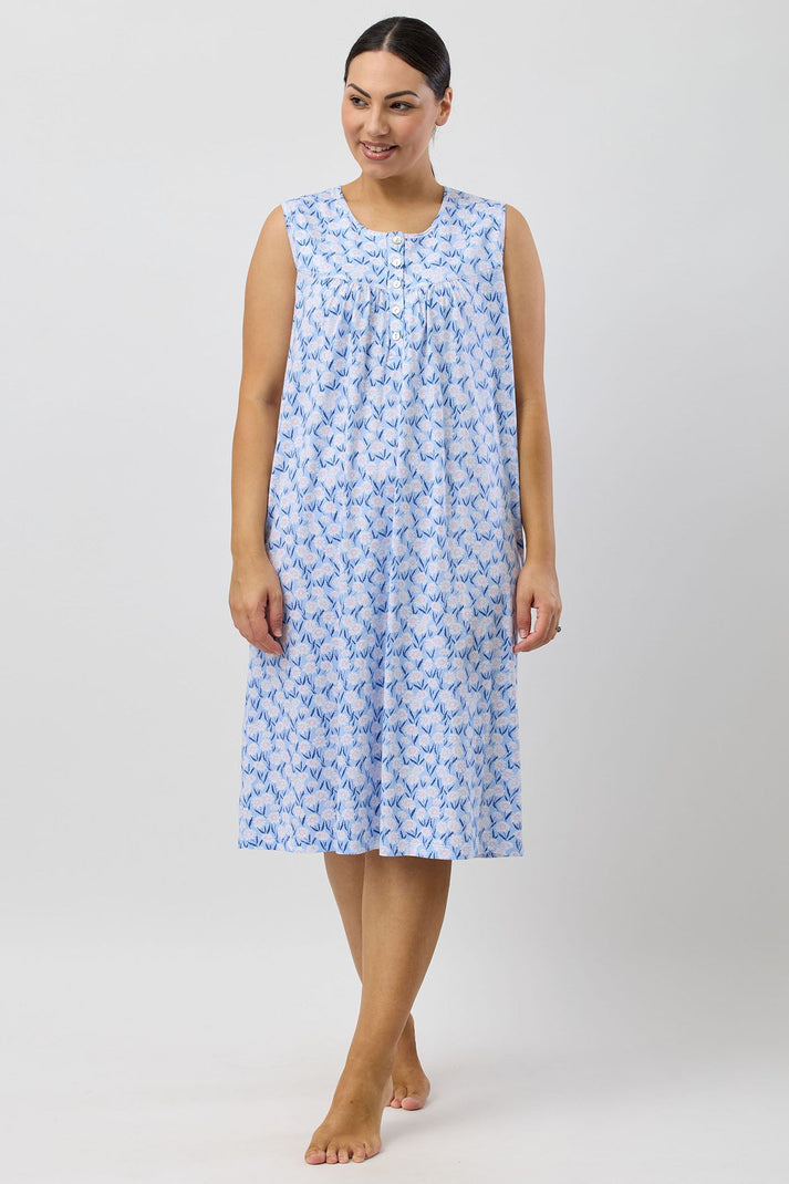 DAISIES SLEEVELESS NIGHTIE BLUE - SK418D5 – The Sleep Club